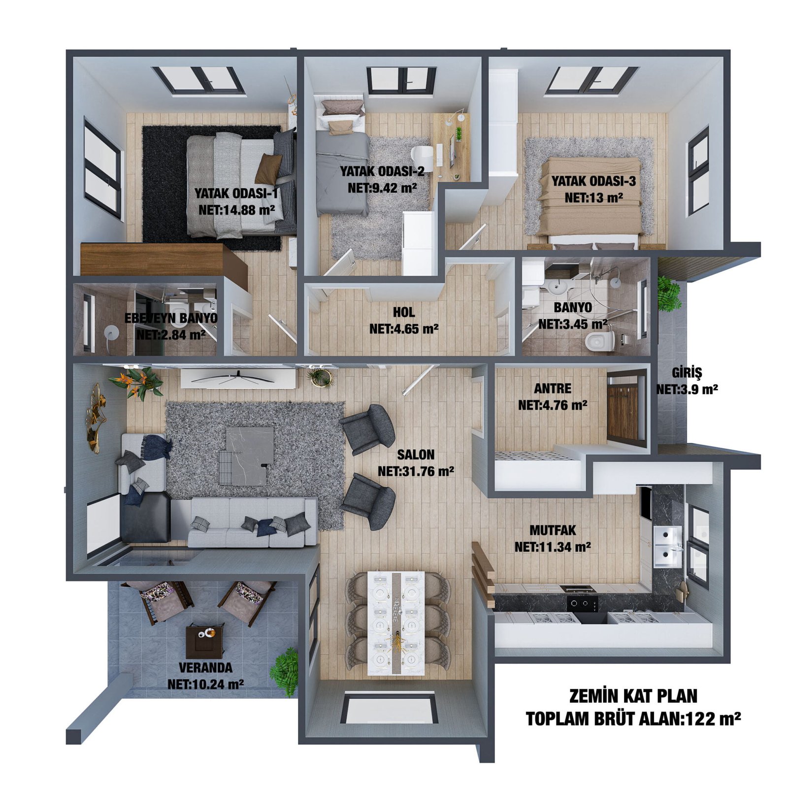 VVM10-1220-31, 122m² 3+1 | Vadi Villa - Modern Yapı Sistemleri